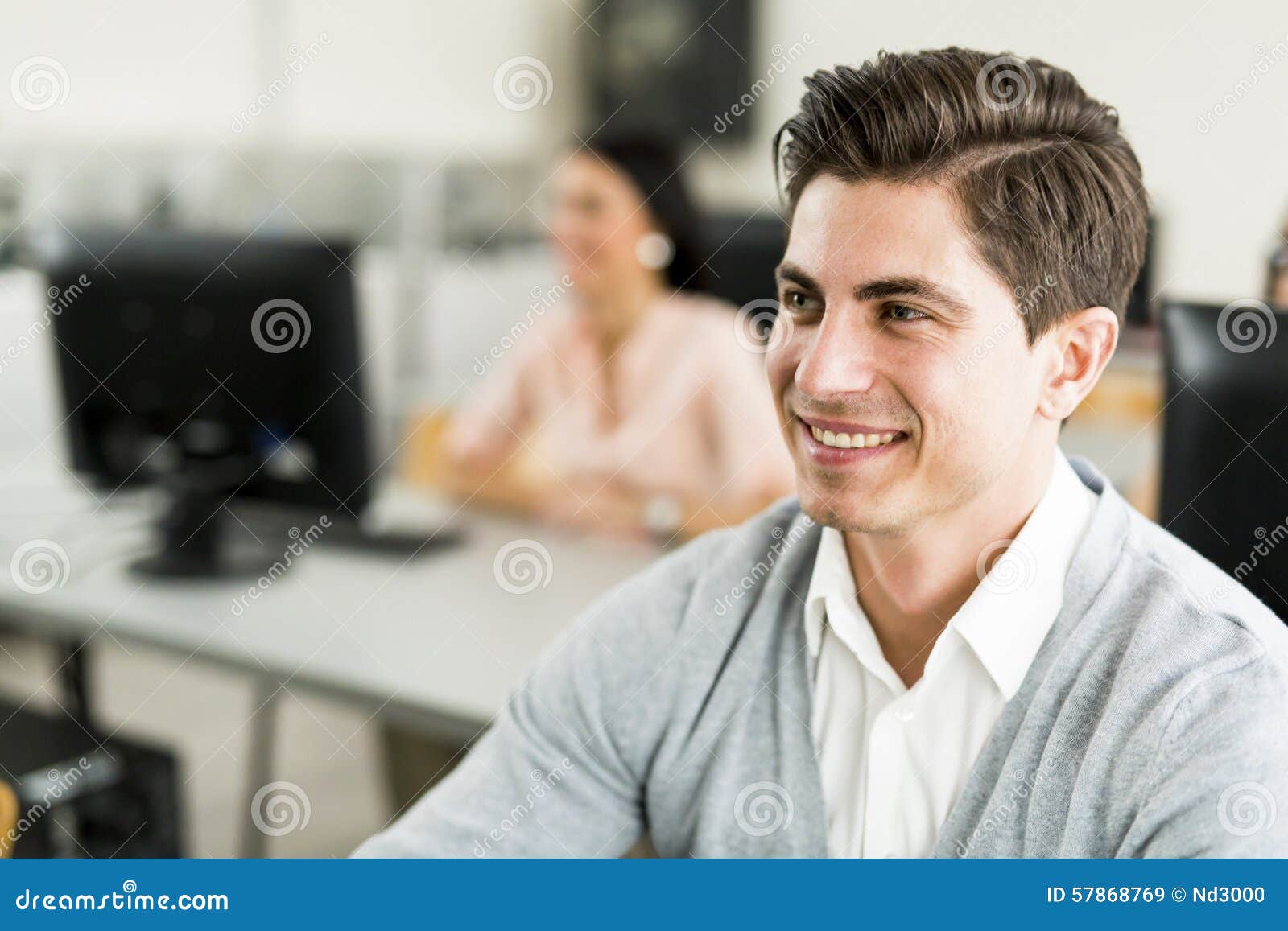 Young Handsome Man Studying Information Technology in a Classroo Stock ...