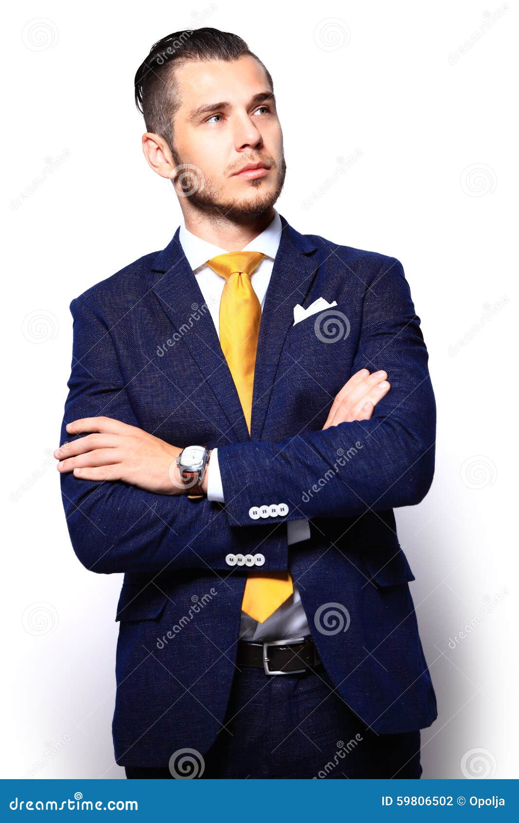Young Handsome Man in Suit Looking at Copy-space Thinking Stock Photo ...