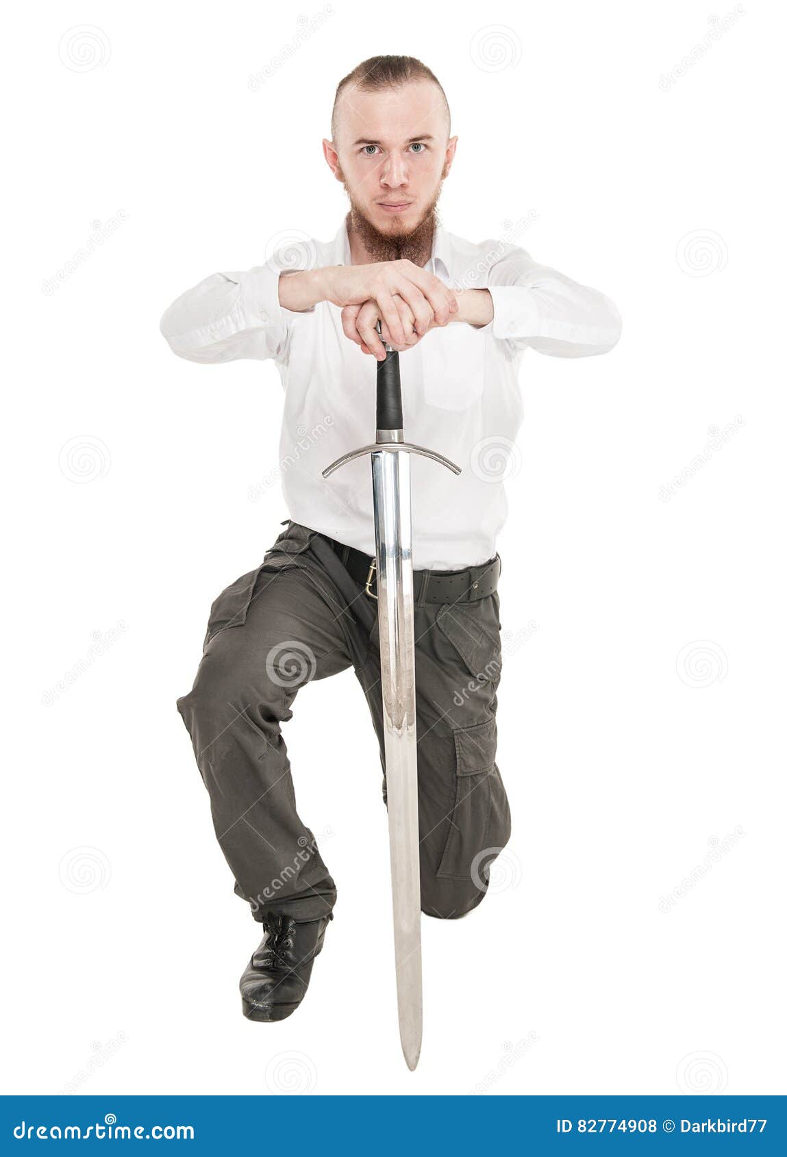Young Handsome Man with Sword Isolated Stock Photo - Image of person ...