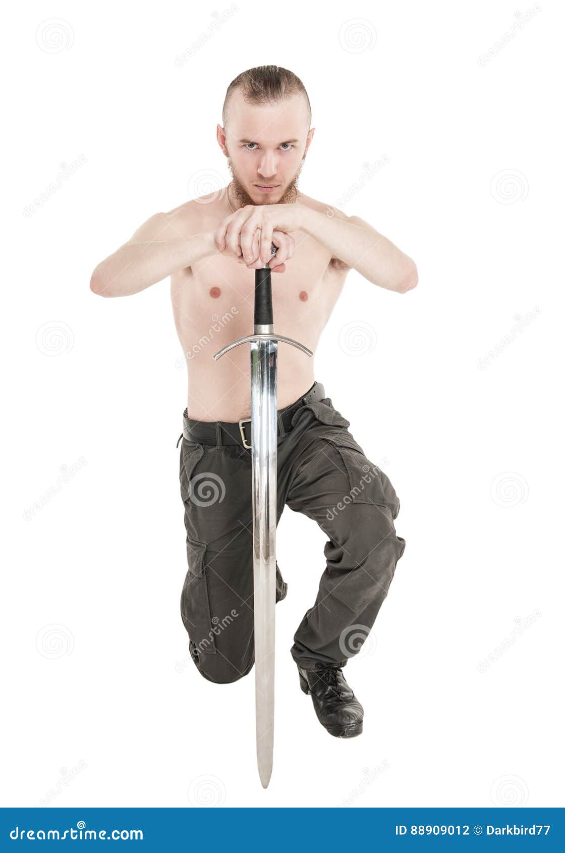 Young Handsome Man with Sword Isolated Stock Photo - Image of studio ...
