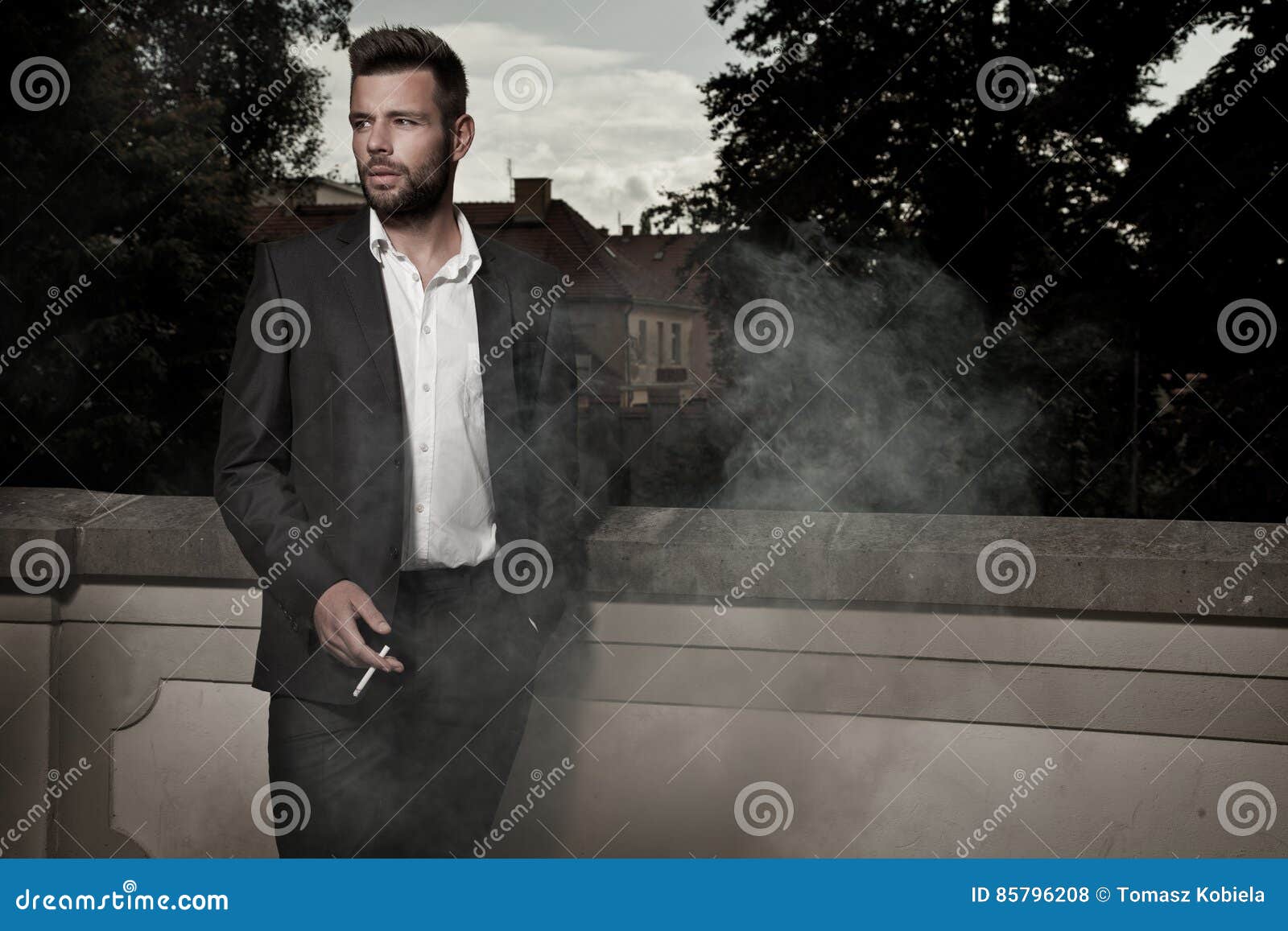 Young, Handsome Man Thinking with Cigarette Stock Photo - Image of good ...