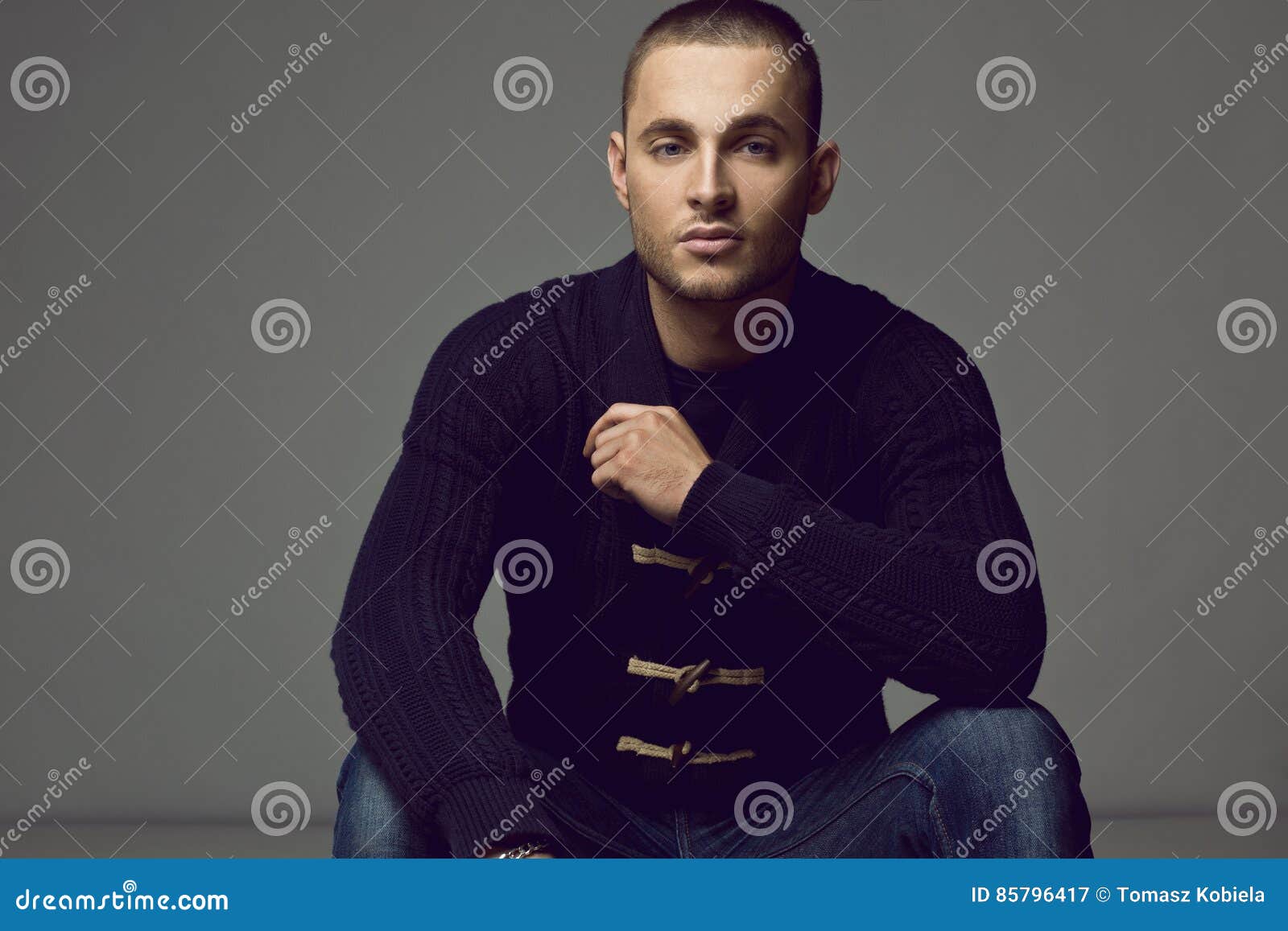 Young, Handsome Man Thinking, Sitting on the Floor Stock Image - Image ...