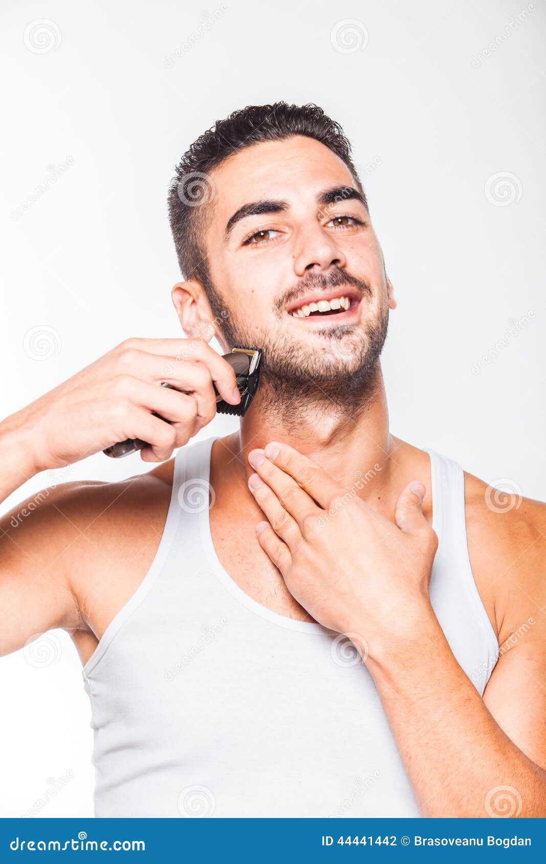 Young Handsome Man Trimming His Beard Stock Photo - Image of life ...