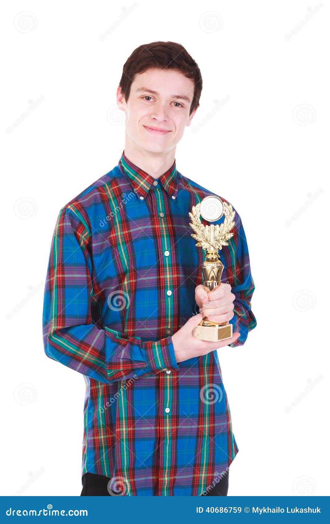 Young Handsome Man with Trophy Isolated on White Stock Image - Image of ...