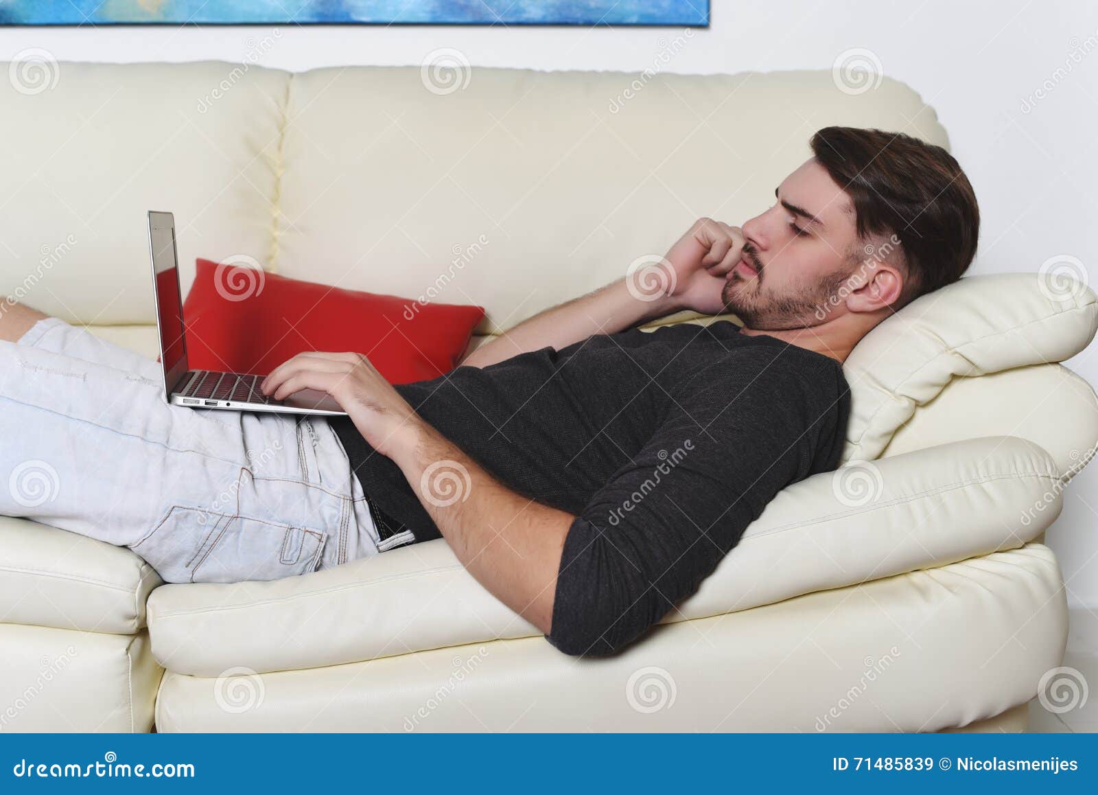 Young Handsome Man Using His Laptop Stock Image - Image of lifestyle ...