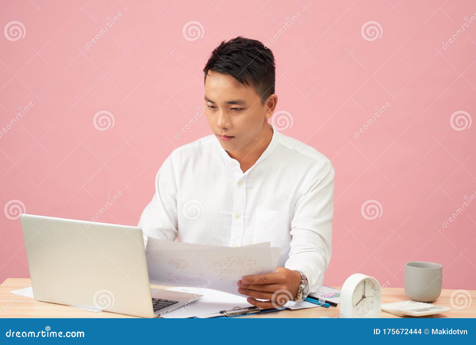 Young Handsome Man Using Laptop in His Office.Asian Stock Photo - Image ...