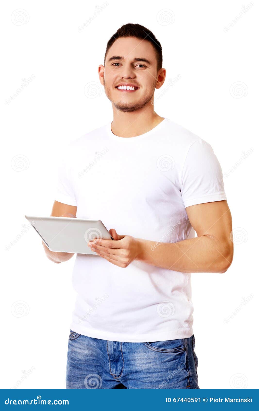 Young Handsome Man Using Tablet Stock Image Image Of Handsome Hold
