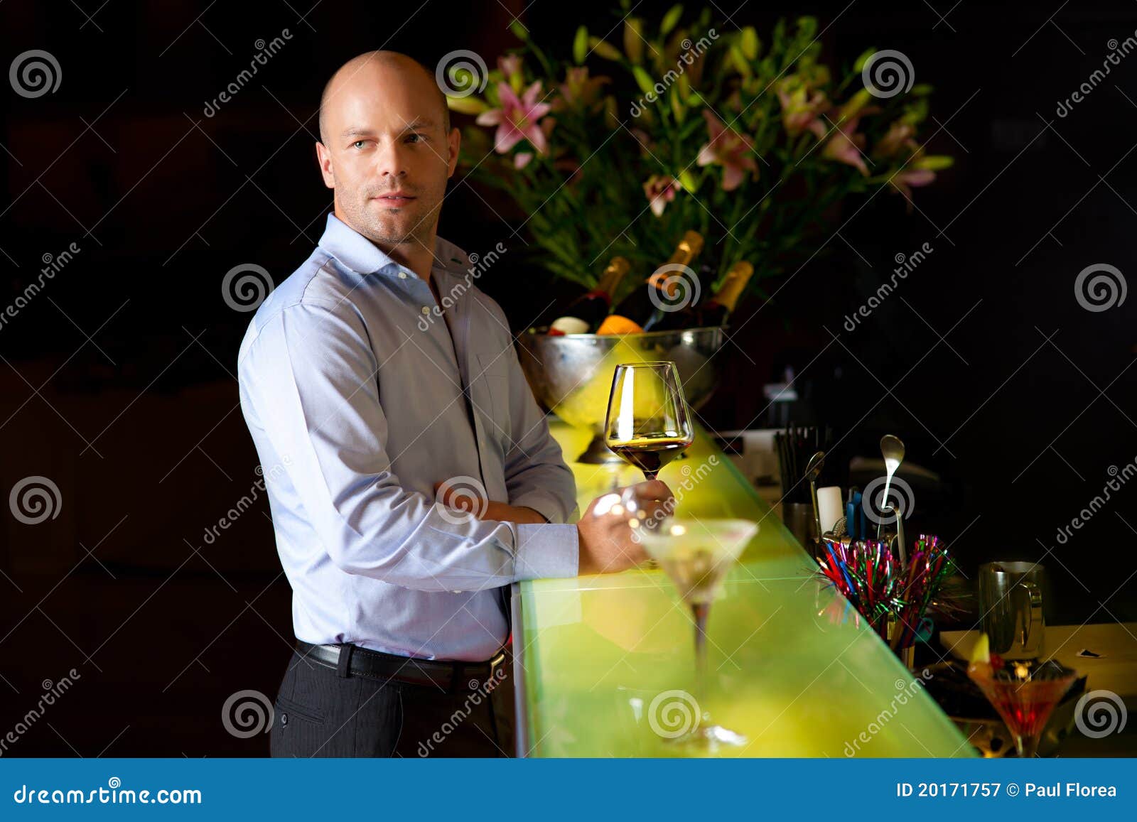Young Handsome Man Waiting Next To the Bar Stock Image - Image of bold ...