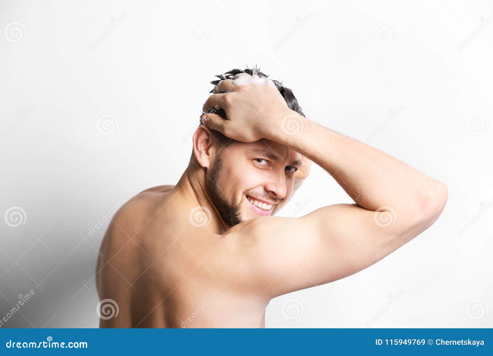 Young Handsome Man Washing Hair Stock Image Image Of Healthy Clean