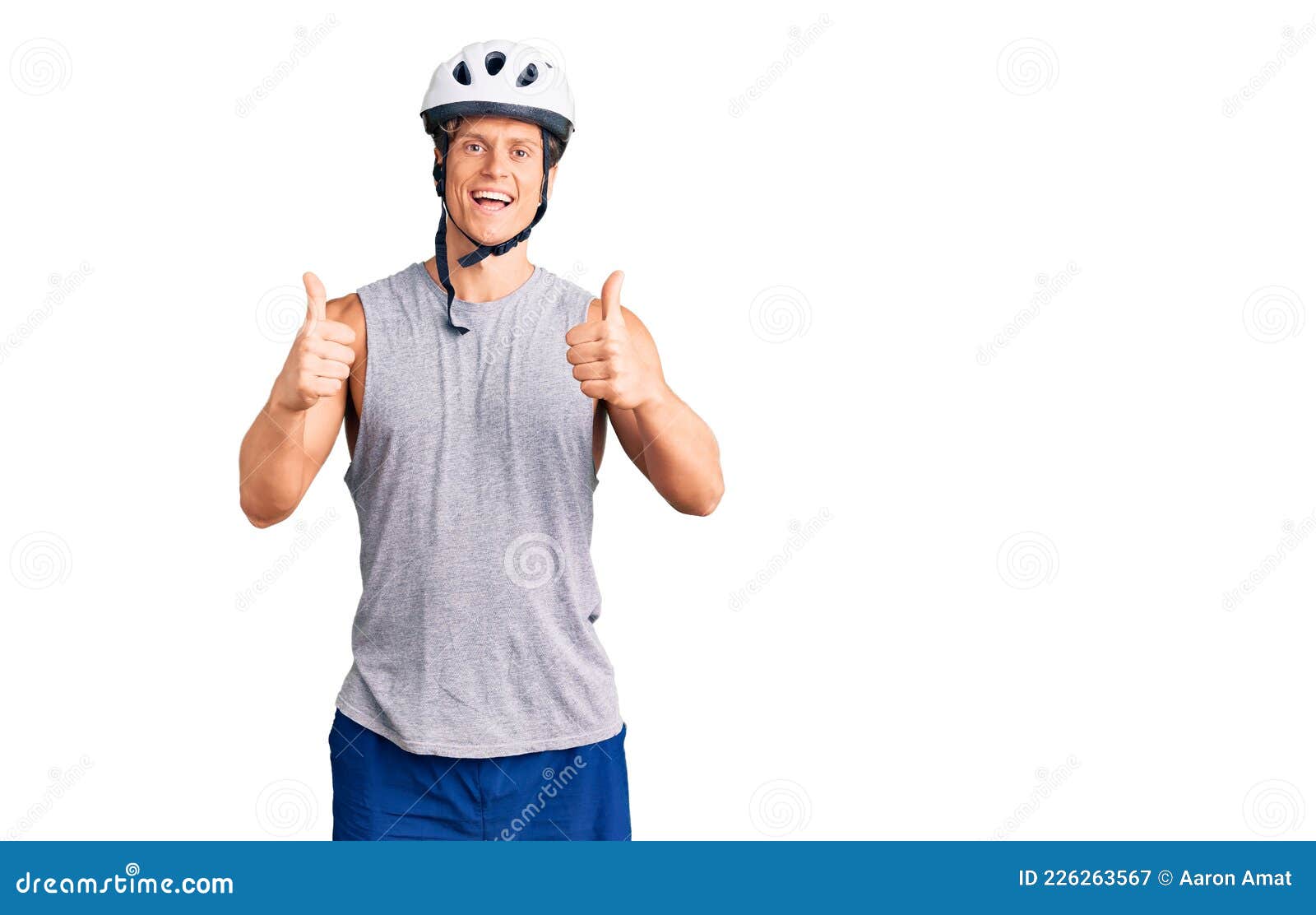 Young Handsome Man Wearing Bike Helmet Success Sign Doing Positive