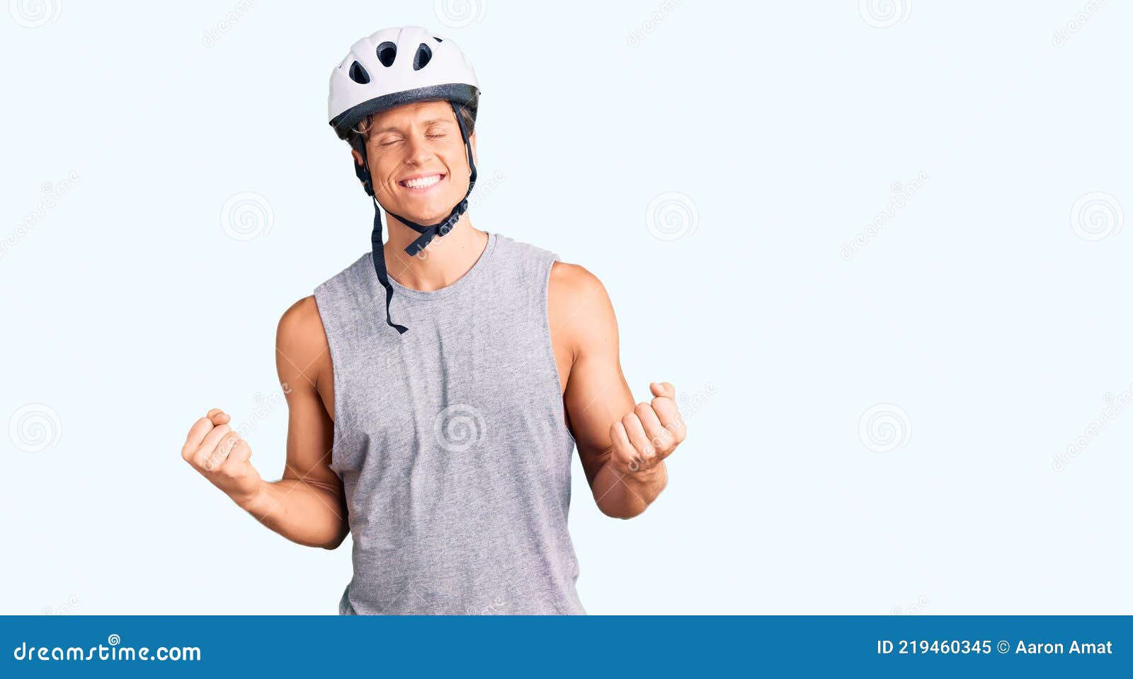 Young Handsome Man Wearing Bike Helmet Very Happy And Excited Doing