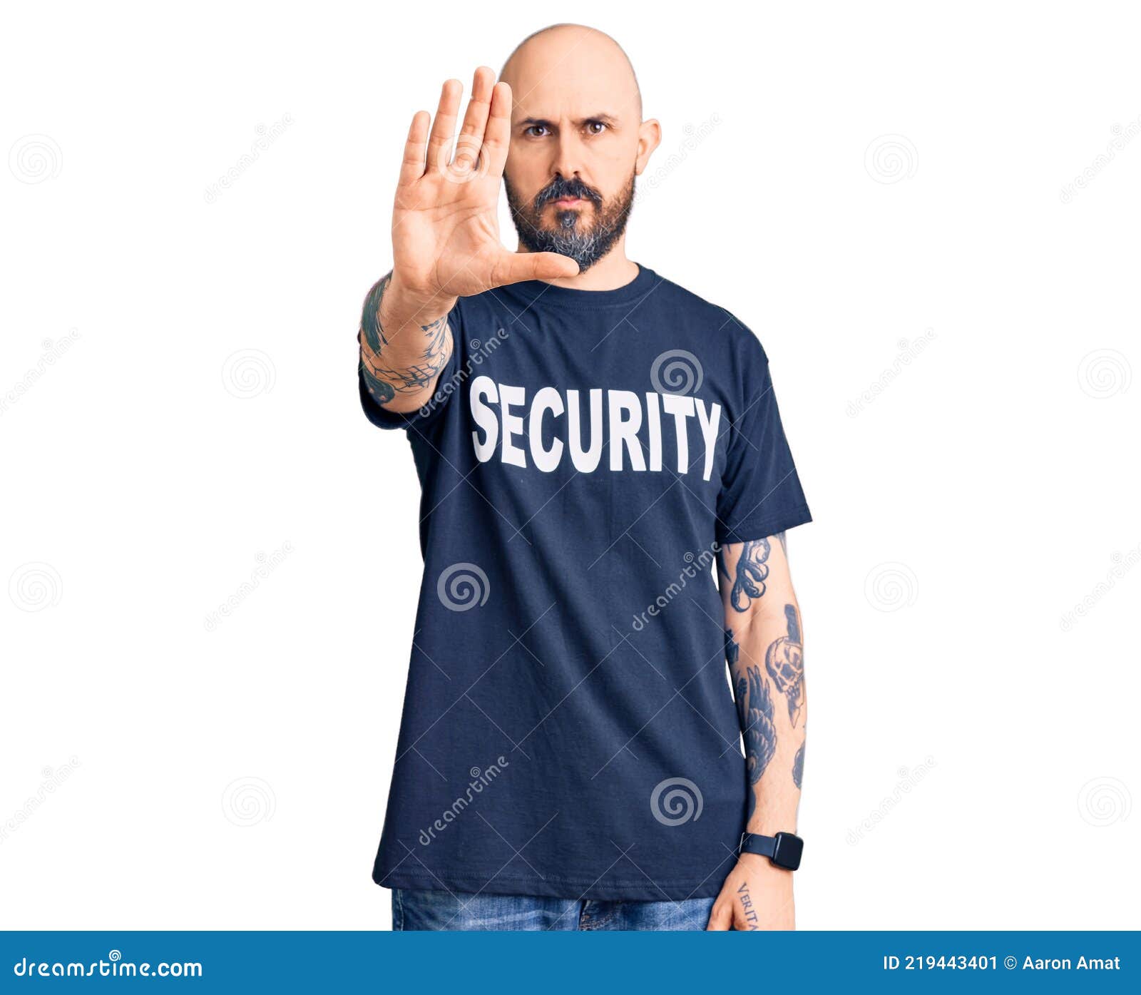 Young Handsome Man Wearing Security T Shirt Doing Stop Sing with Palm ...