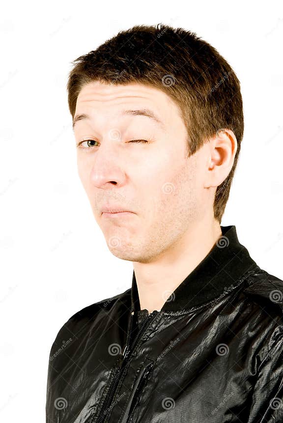 Young Handsome Man Winking. Isolated on White Stock Image - Image of ...