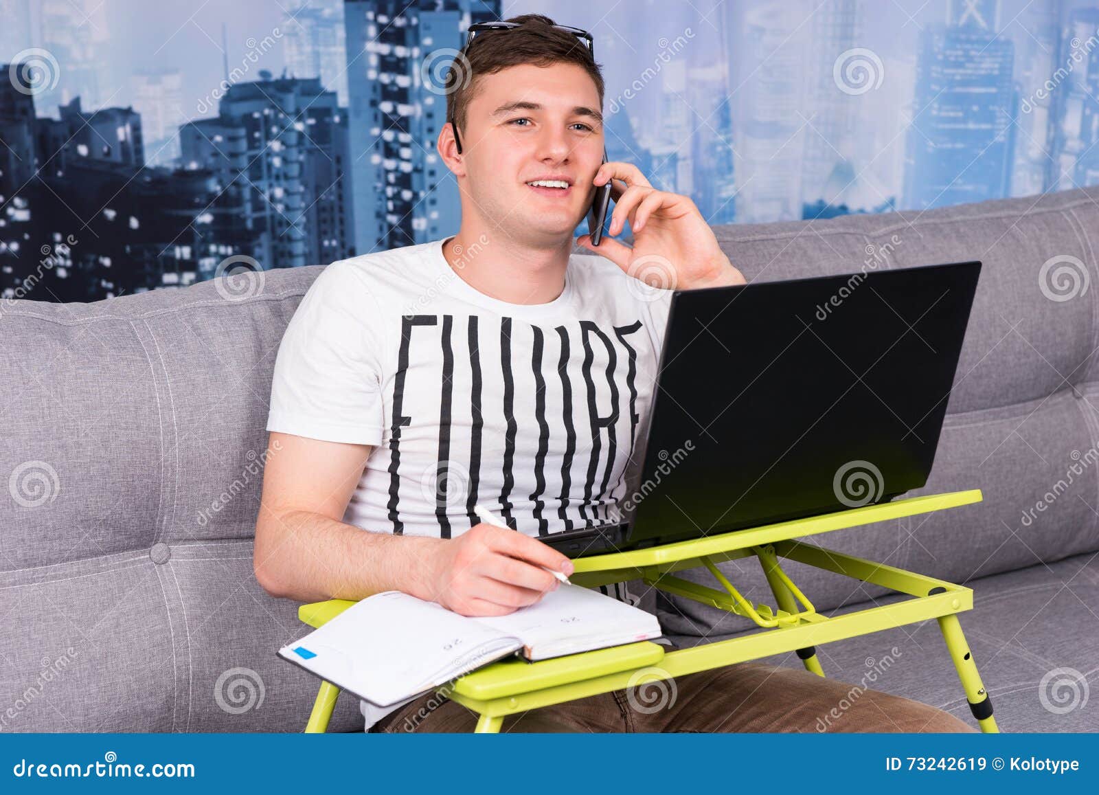 Young Handsome Man Working from Home Stock Image - Image of handsome ...