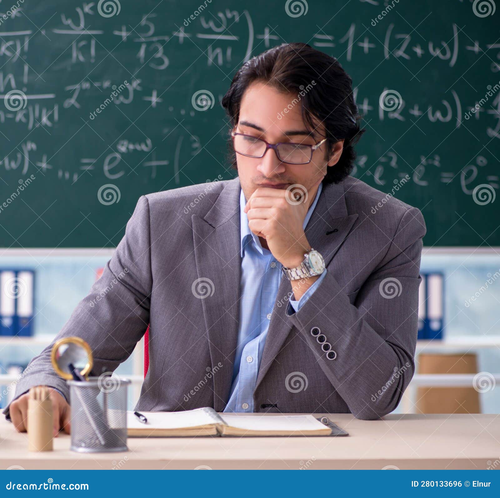 Young Handsome Math Teacher in Classroom Stock Photo - Image of lecture ...