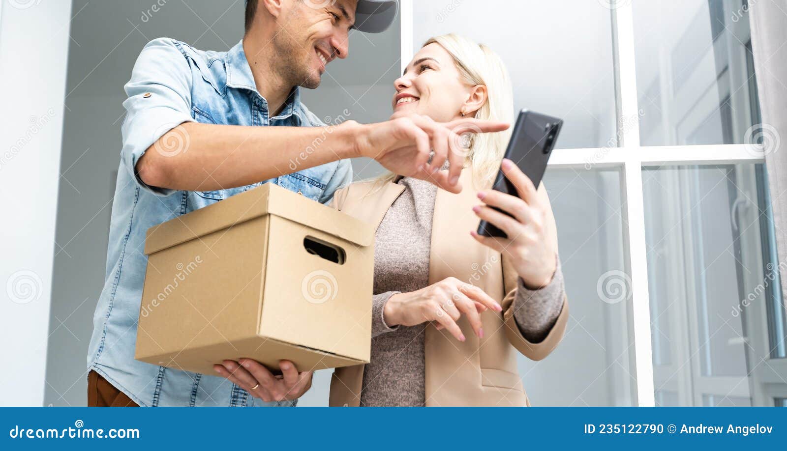 Young Handsome Man Delivering Box. Stock Photo - Image of hispanic ...