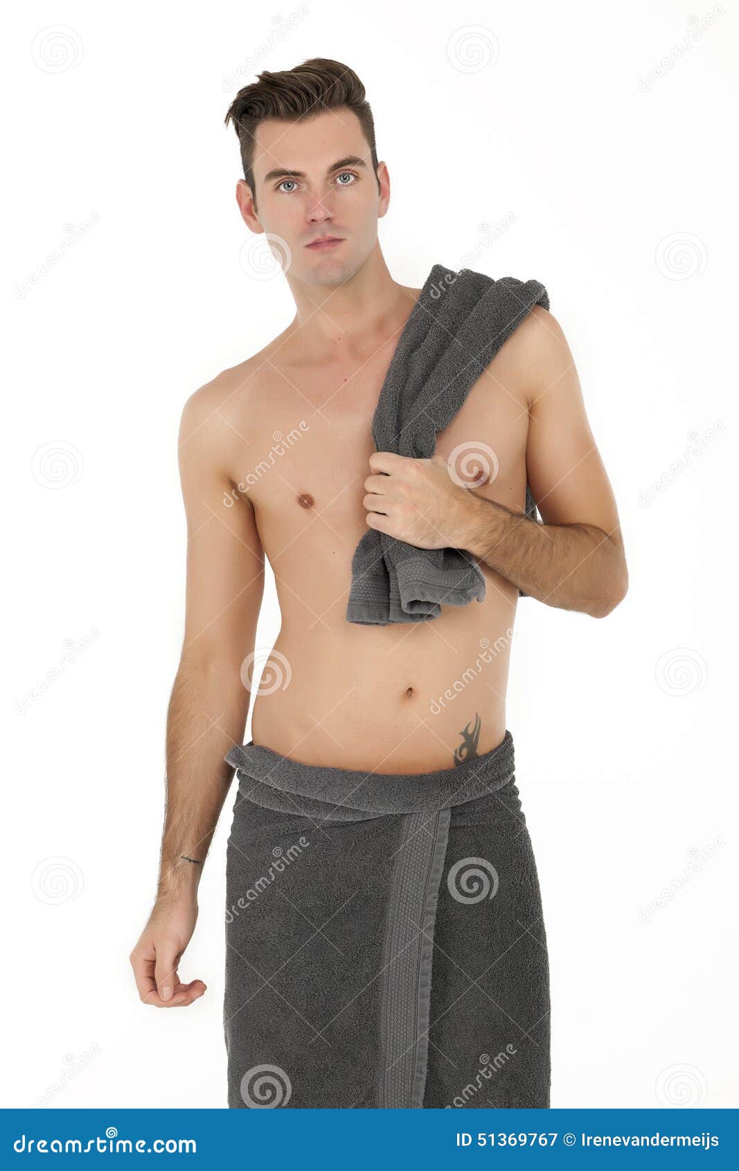 Young Handsome Model with Grey Towels Stock Image - Image of guest ...
