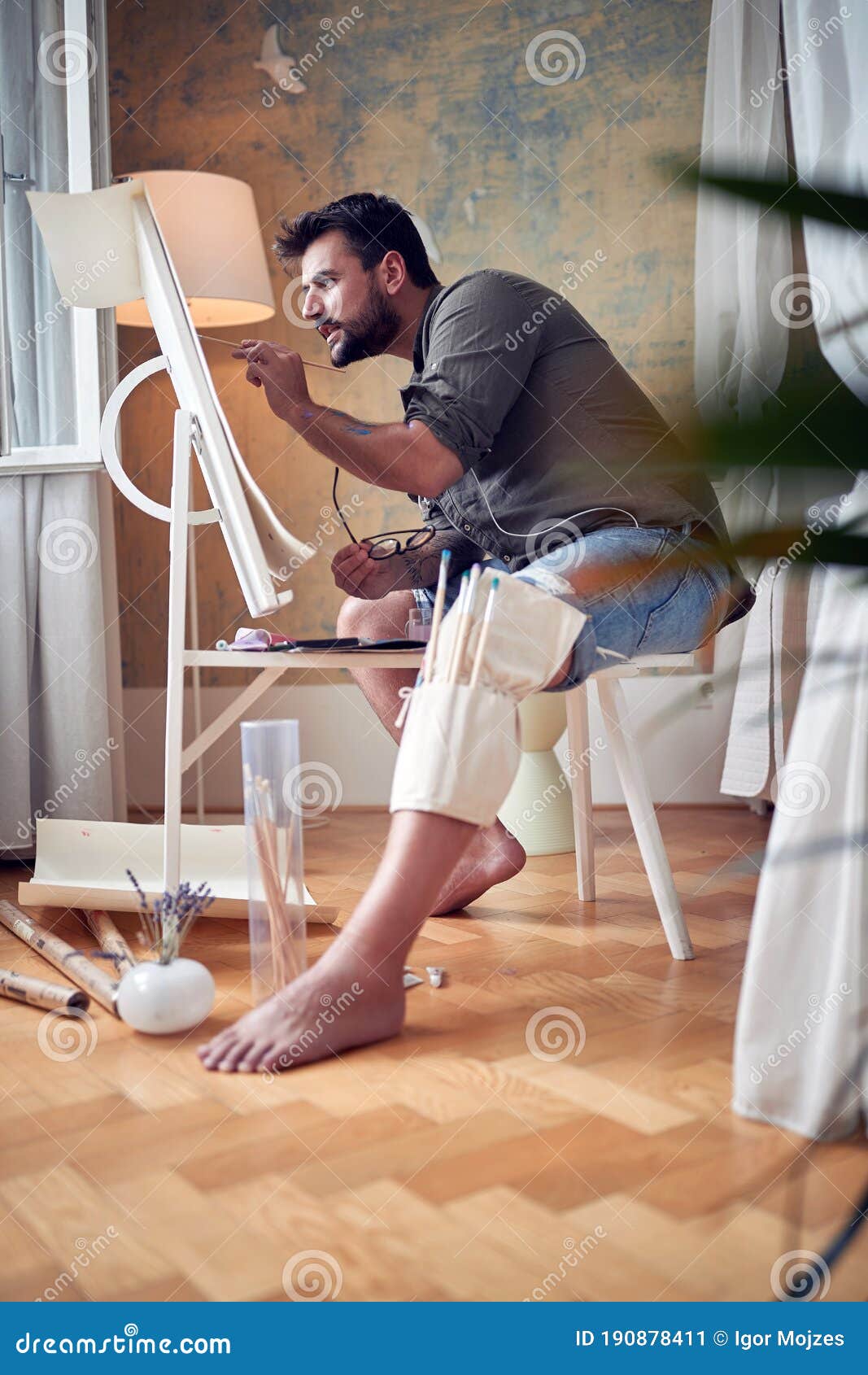 Young Handsome Painter Focused on Details Stock Image - Image of brush ...