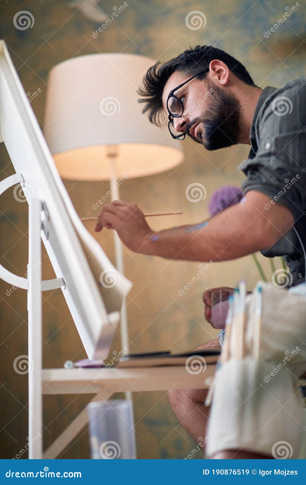 Young Handsome Painter Working on Details Stock Image - Image of ...