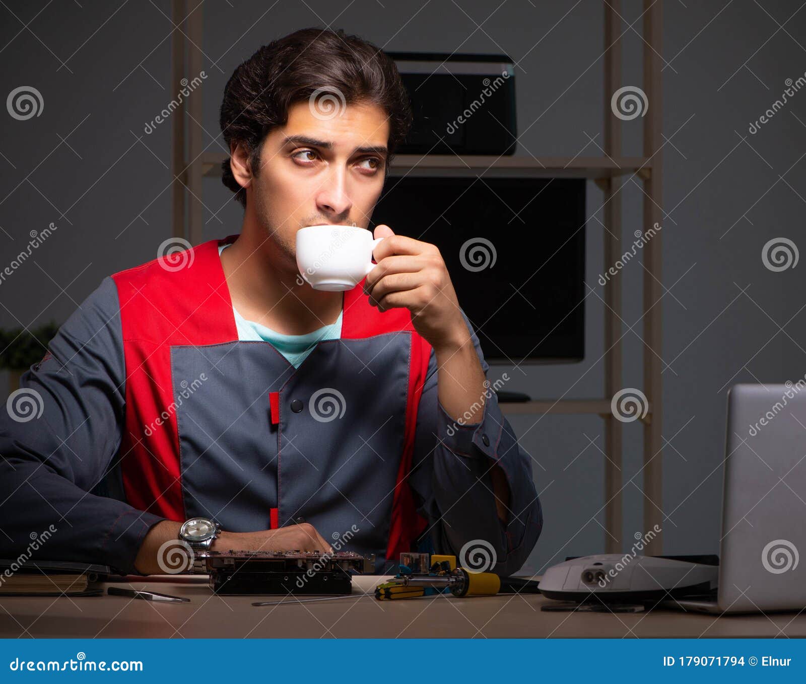 Young Handsome Repairman Repairing Computer Stock Photo - Image of late ...