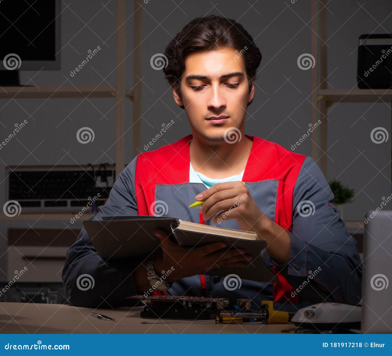 Young Handsome Repairman Repairing Computer Stock Photo - Image of ...