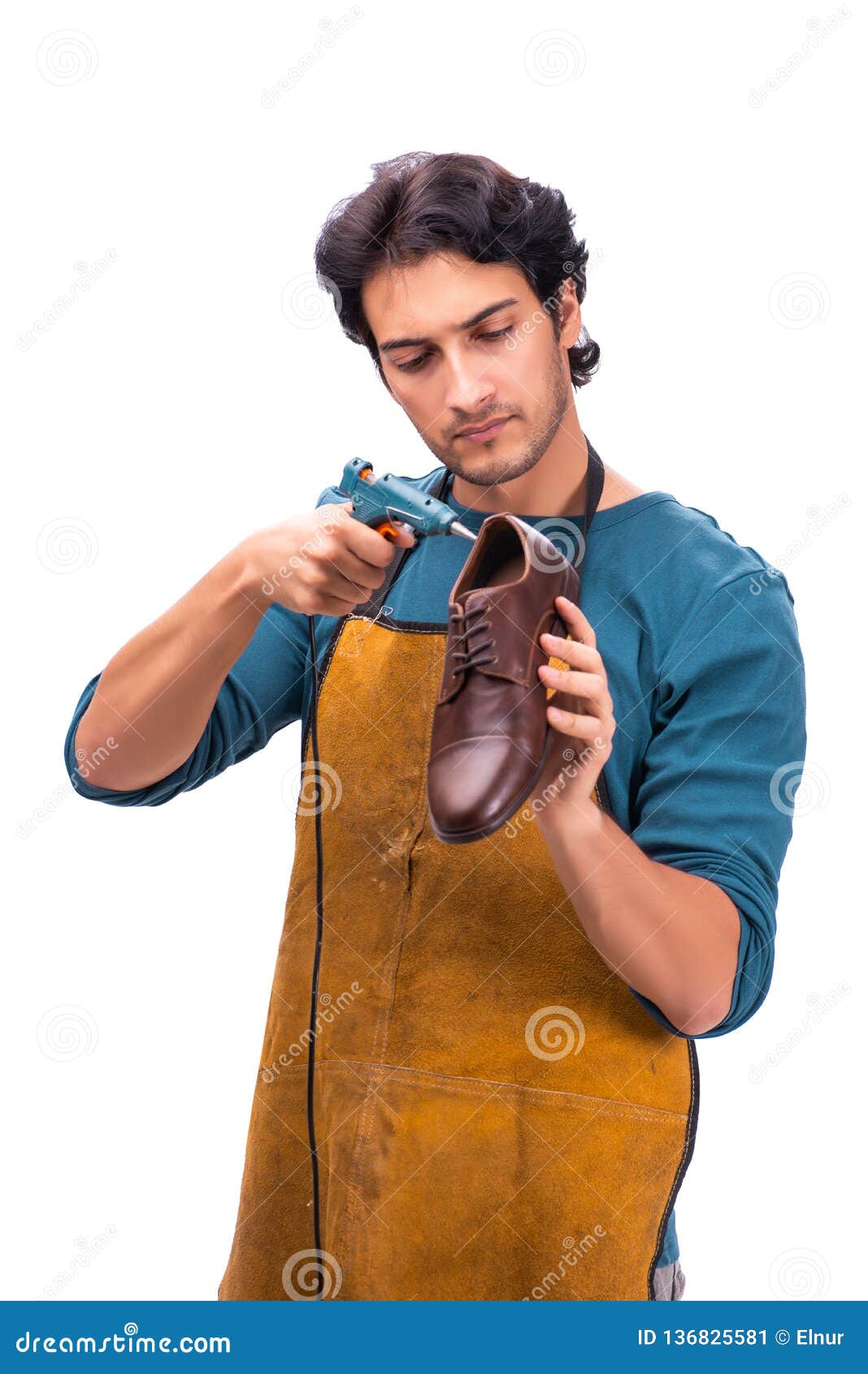 The Young Handsome Shoemaker Isolated on White Stock Image - Image of ...