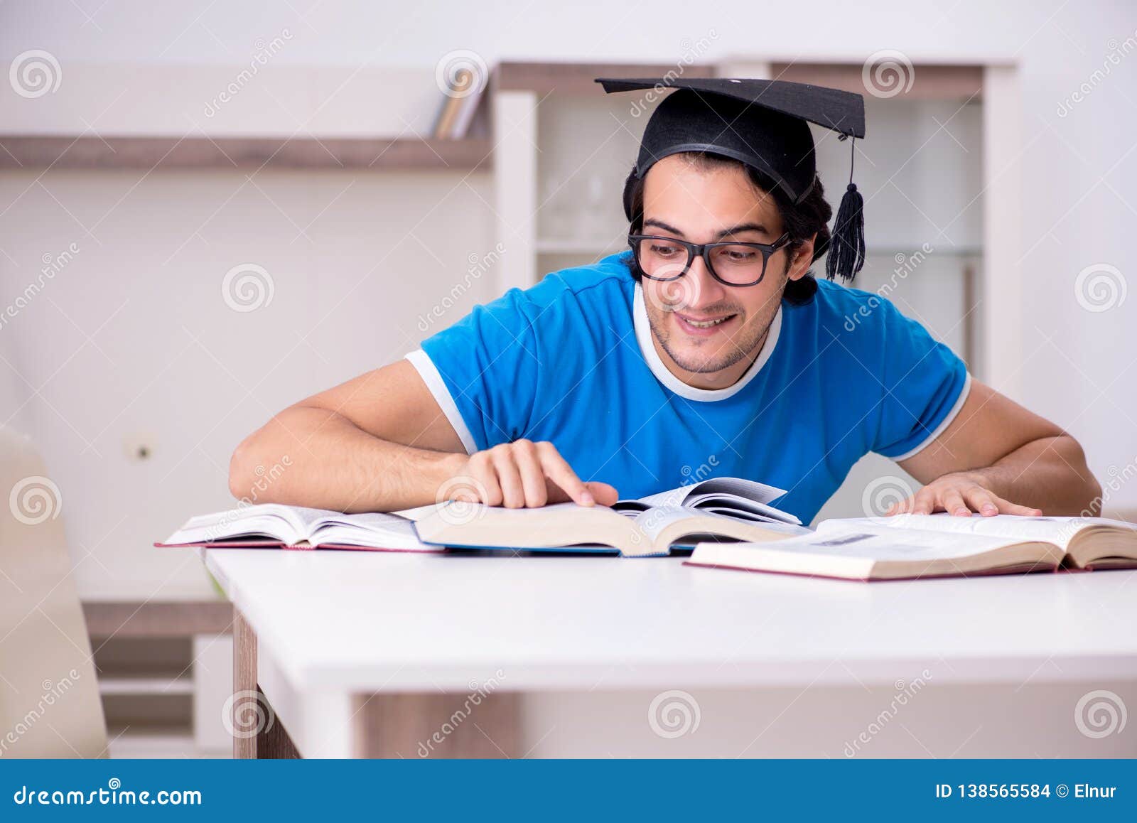 The Young Handsome Student Studying at Home Stock Photo - Image of ...