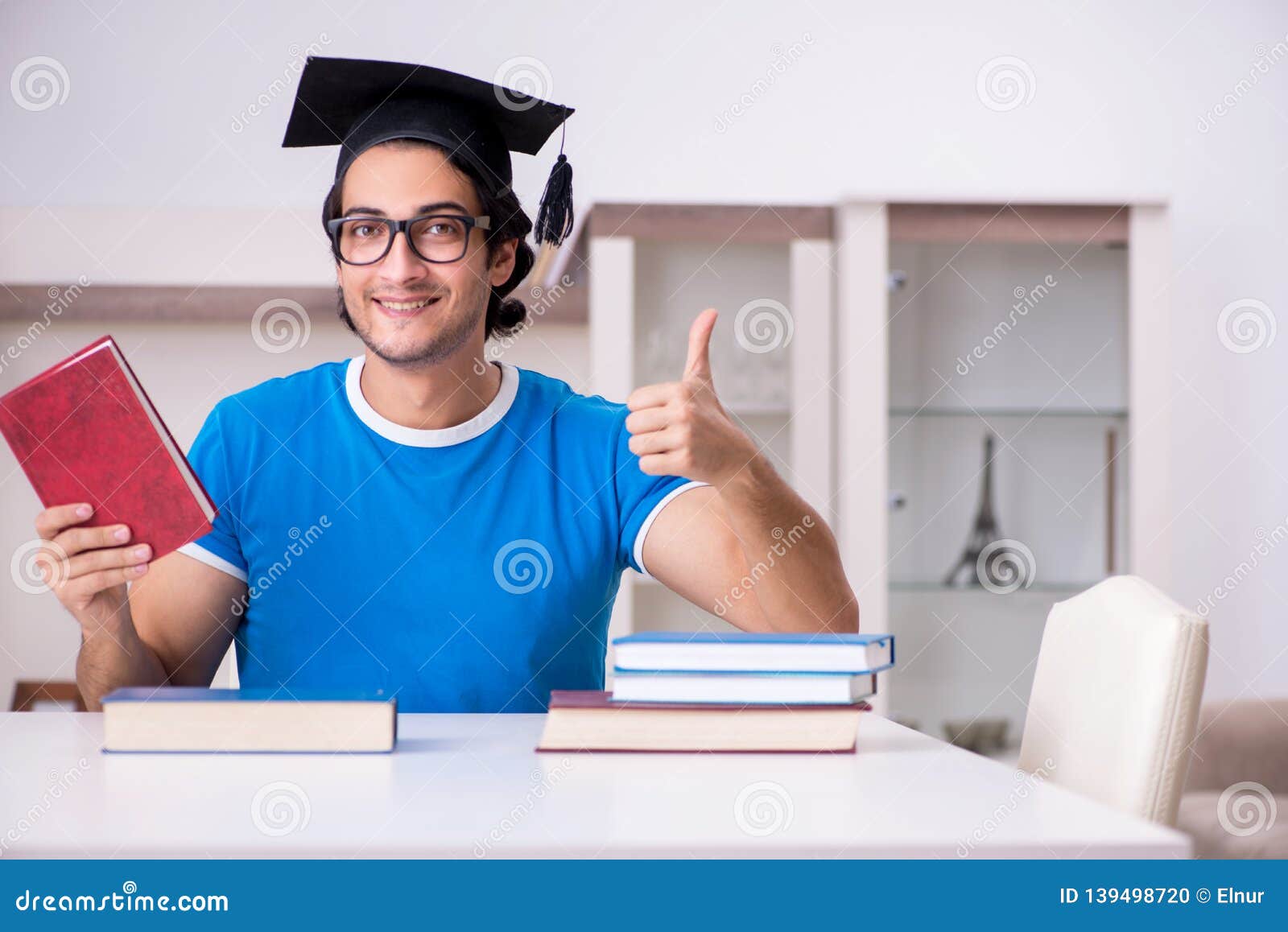 The Young Handsome Student Studying at Home Stock Photo - Image of ...