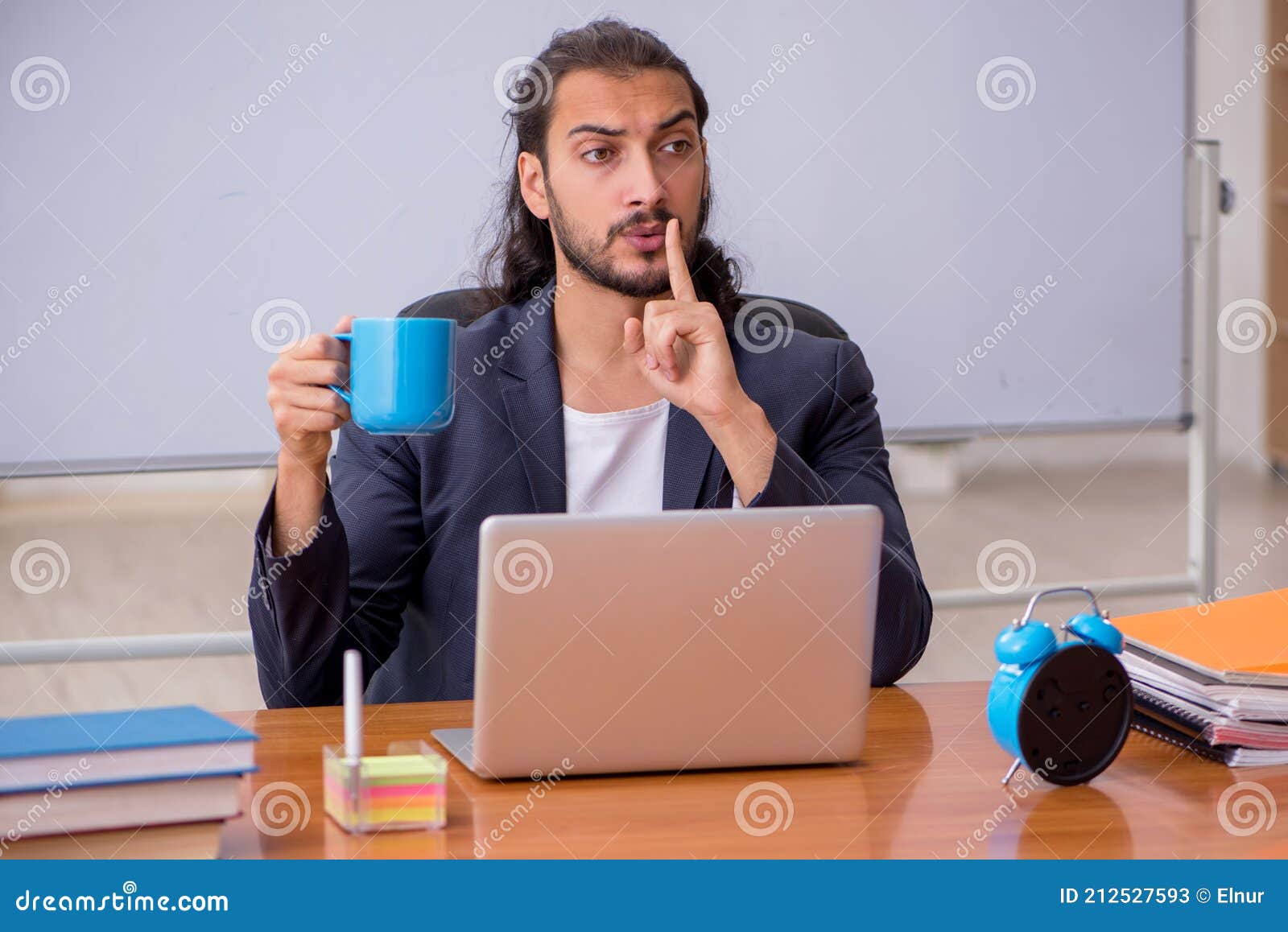 Young Male Teacher in the Classroom Stock Image - Image of learning ...