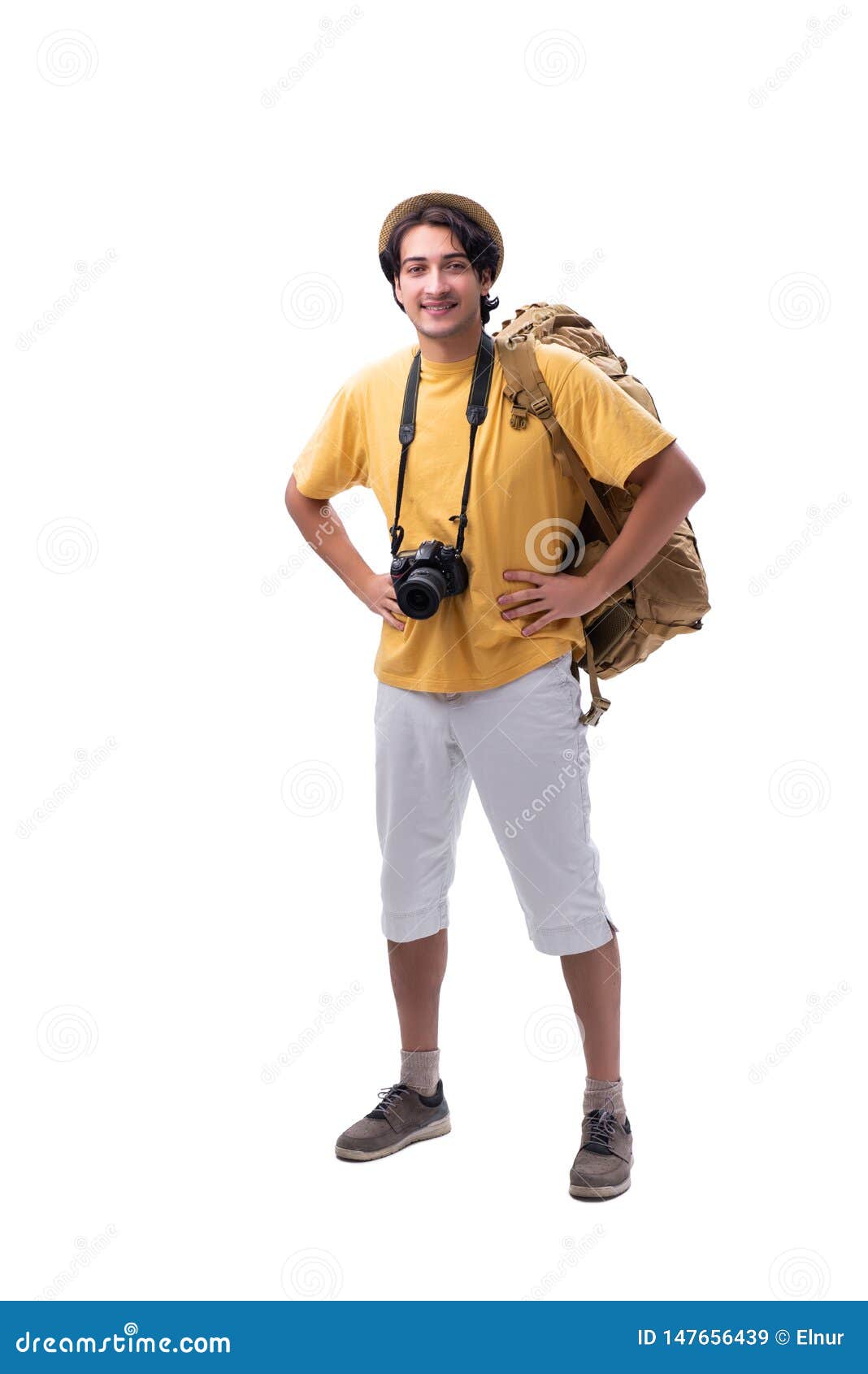 The Young Handsome Tourist Isolated on White Stock Image - Image of ...
