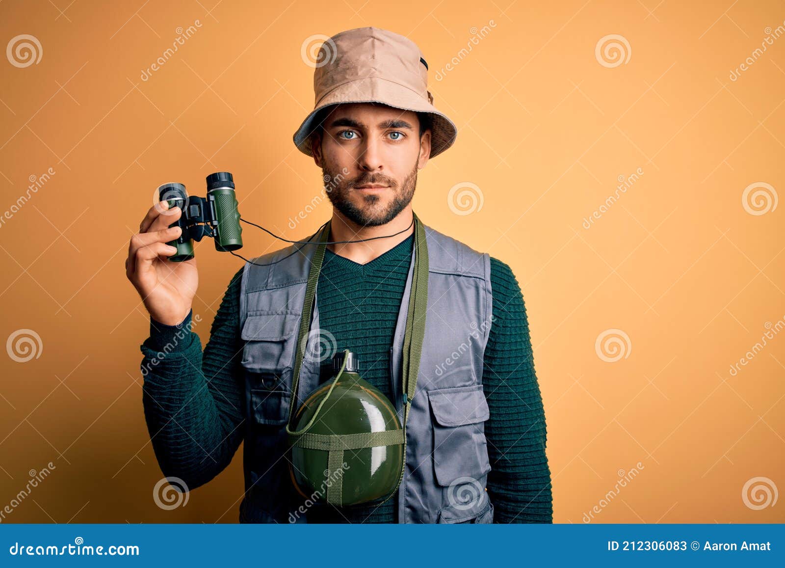 Young Handsome Tourist Man with Beard on Vacation Wearing Explorer Hat ...