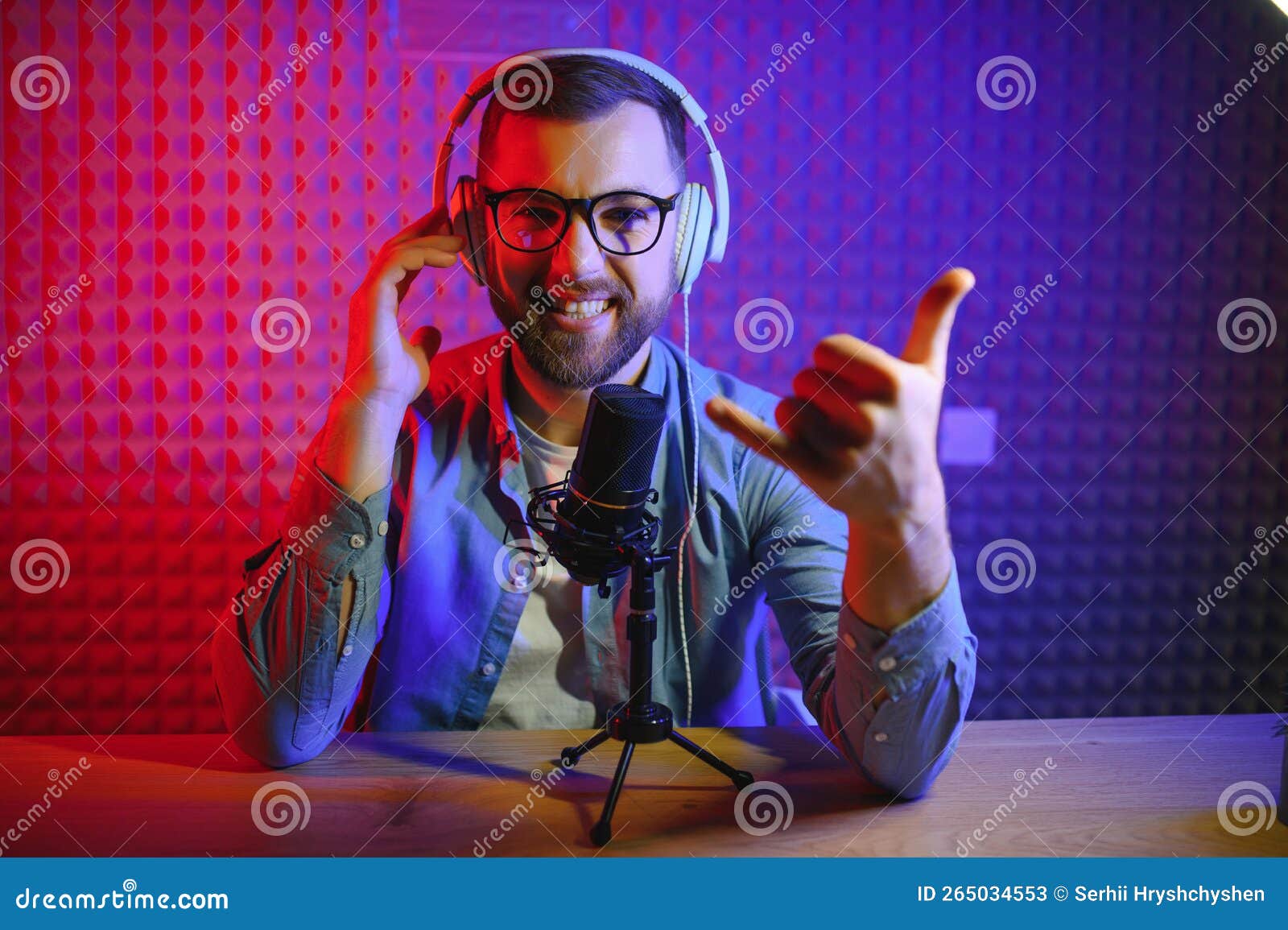 Young Handsome Vlogger Having Live Stream. Stock Image - Image of ...