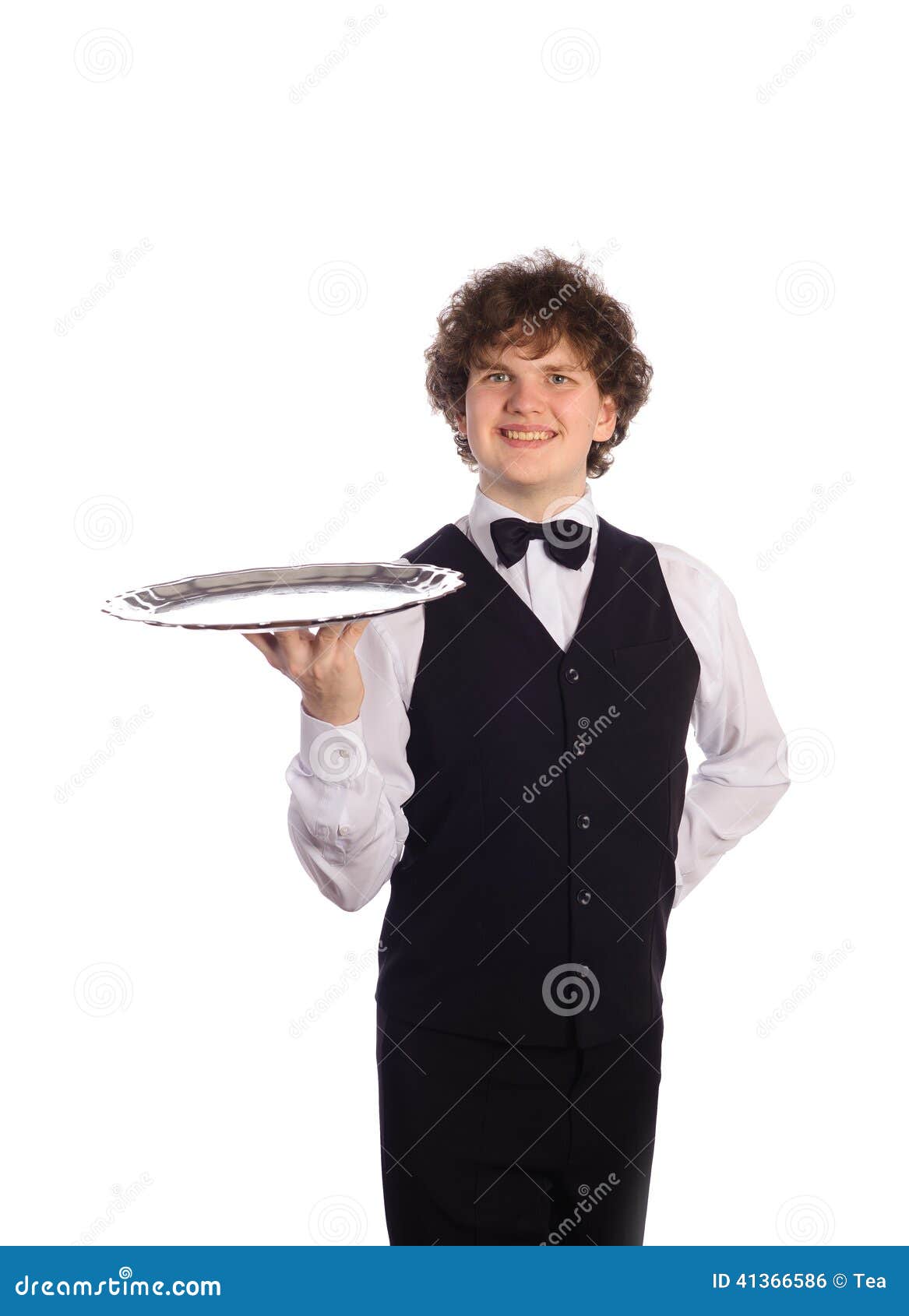 Young Handsome Waiter with Tray Stock Photo - Image of cute, hand: 41366586