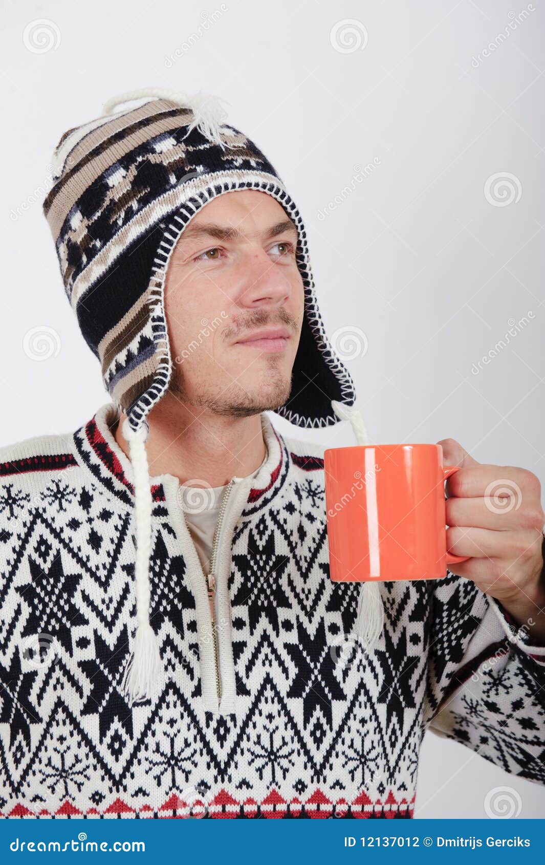 Young Handsome Winter Man with Cup of Tea Stock Photo - Image of adult ...