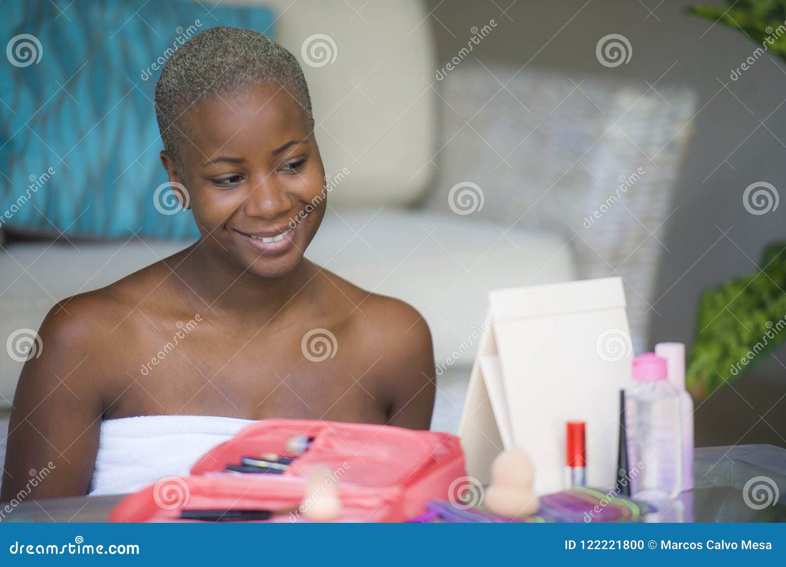 Young Happy and Attractive Black African American Woman Wrapped in ... Young Happy and Attractive Black African American Woman Wrapped in ...