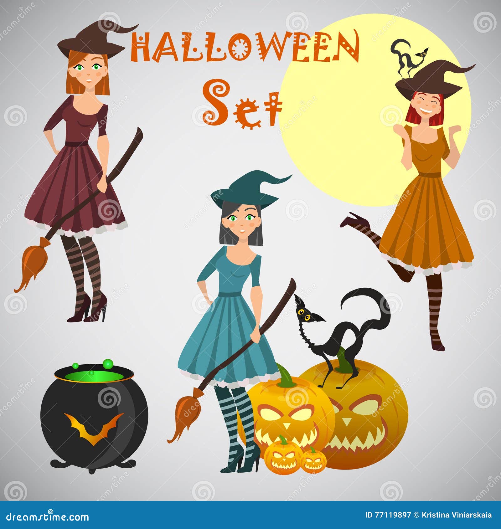 Young Happy and Attractive Witches Stock Vector - Illustration of night ...