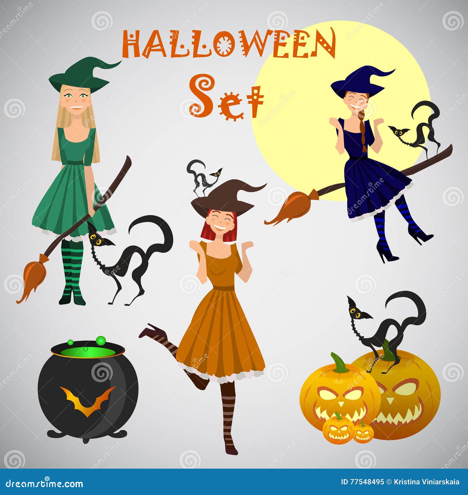 Young Happy and Attractive Witches Stock Vector - Illustration of dark ...