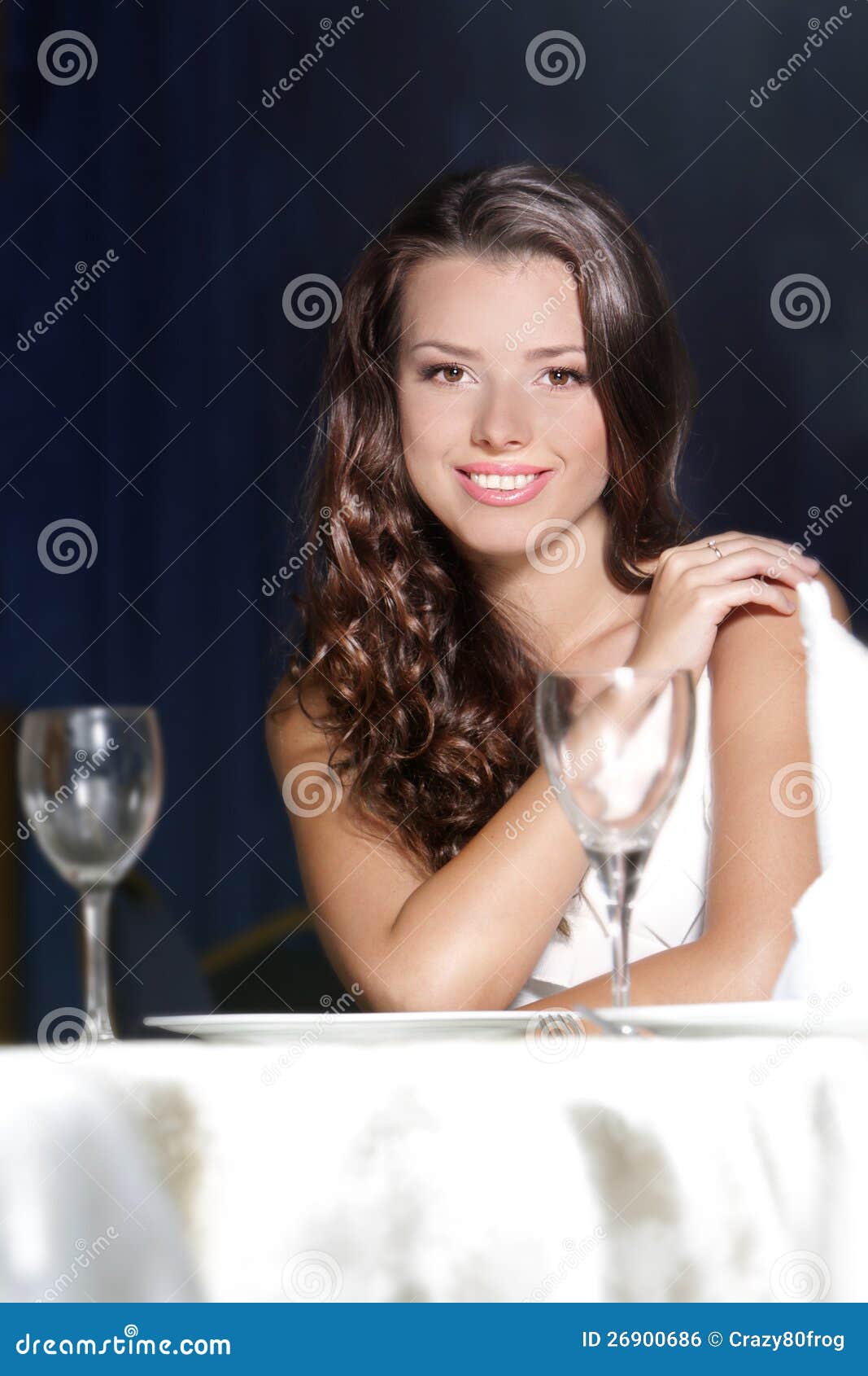Young Happy Beautiful Woman in Restaurant Stock Photo - Image of ...