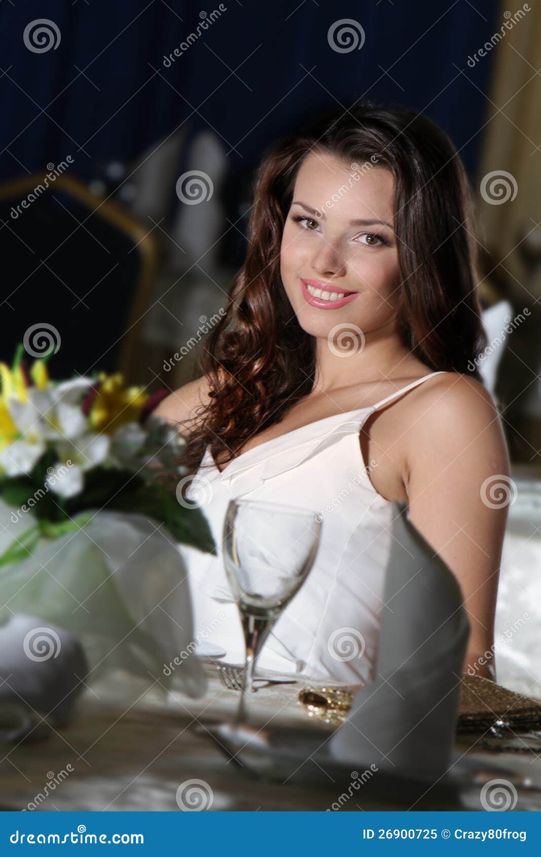 Young Happy Beautiful Woman in Restaurant Stock Image - Image of ...