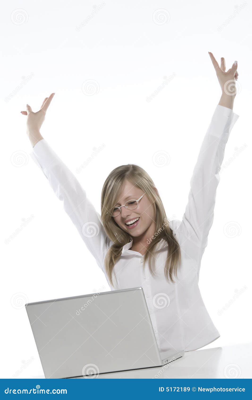 Young Happy Blonde Woman at the Computer Stock Image - Image of happy ...
