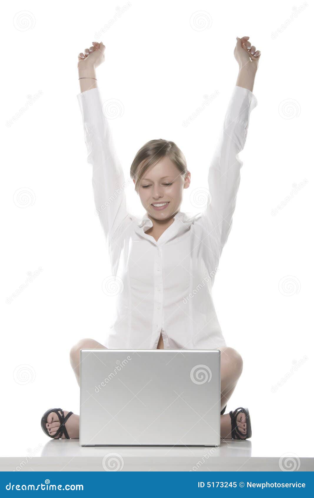 Young Happy Blonde Woman at the Computer Stock Image - Image of digital ...