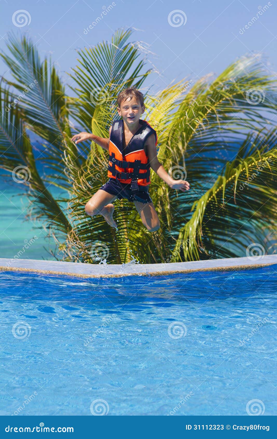Young Happy Boy Jumping in Swimming Pool Stock Image - Image of ...
