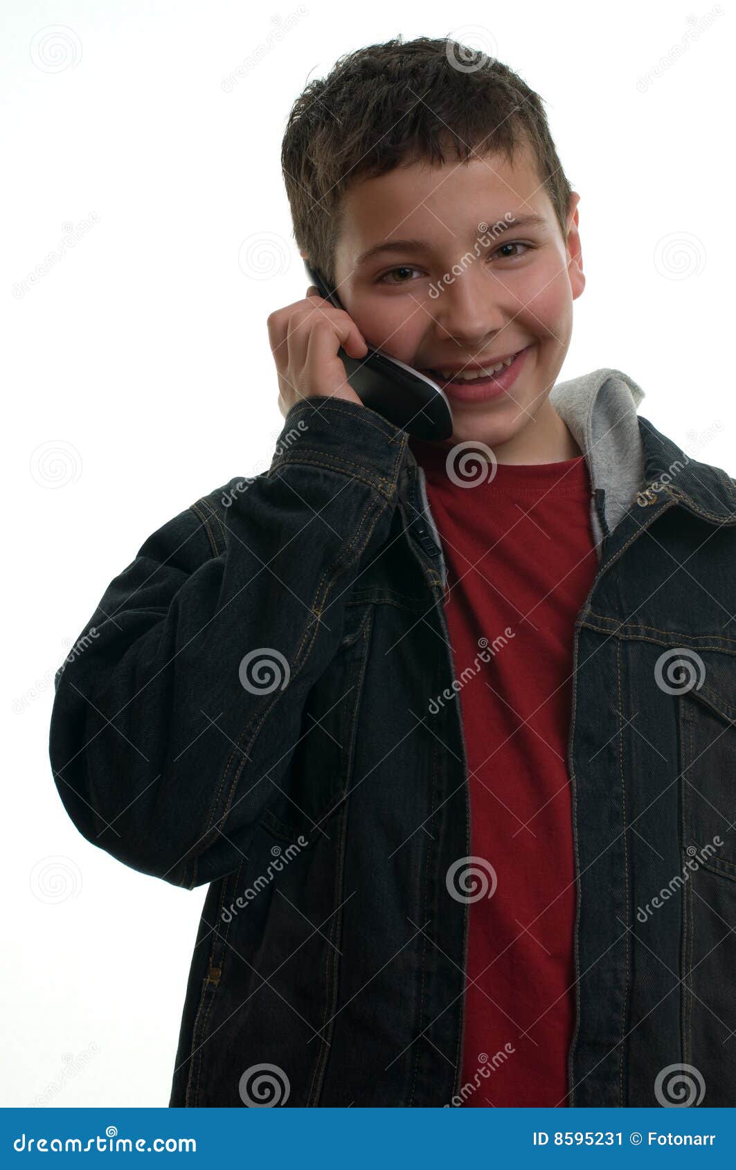 Young Happy Boy with Mobile Phone Stock Image - Image of white, phone ...