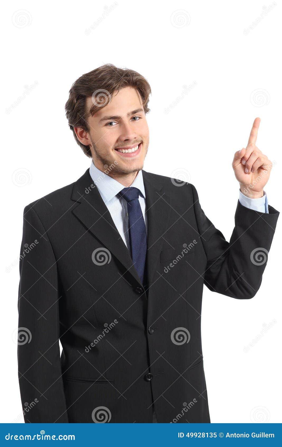 Young Happy Business Man Pointing at Side and Looking at Camera Stock ...