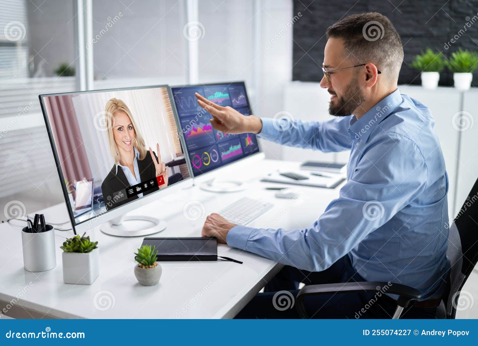 Young Happy Business Man stock image. Image of webinars - 255074227