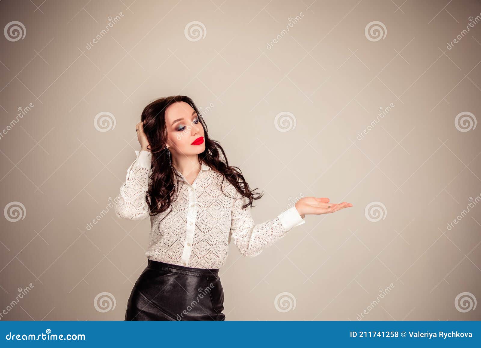 Young Happy Business Woman Holding Her Hand Palm Up Stock Photo - Image ... Young Happy Business Woman Holding Her Hand Palm Up Stock Photo - Image ...