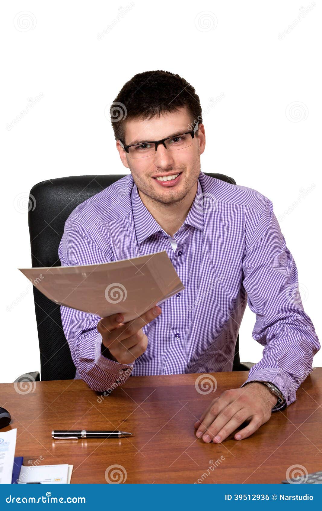 Young Happy Businessman Giving Document Stock Photo - Image of document ...