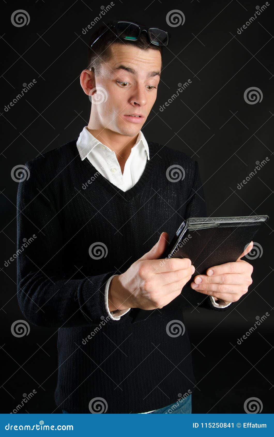 Young Happy Businessman Holding A Tablet Stock Image Image Of