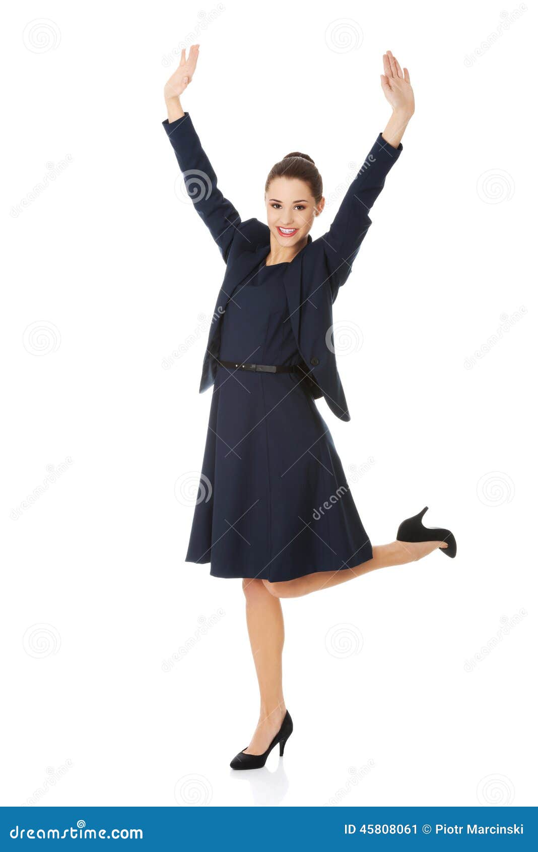 Young Happy Businesswoman with Hands Up Stock Image - Image of isolated ...