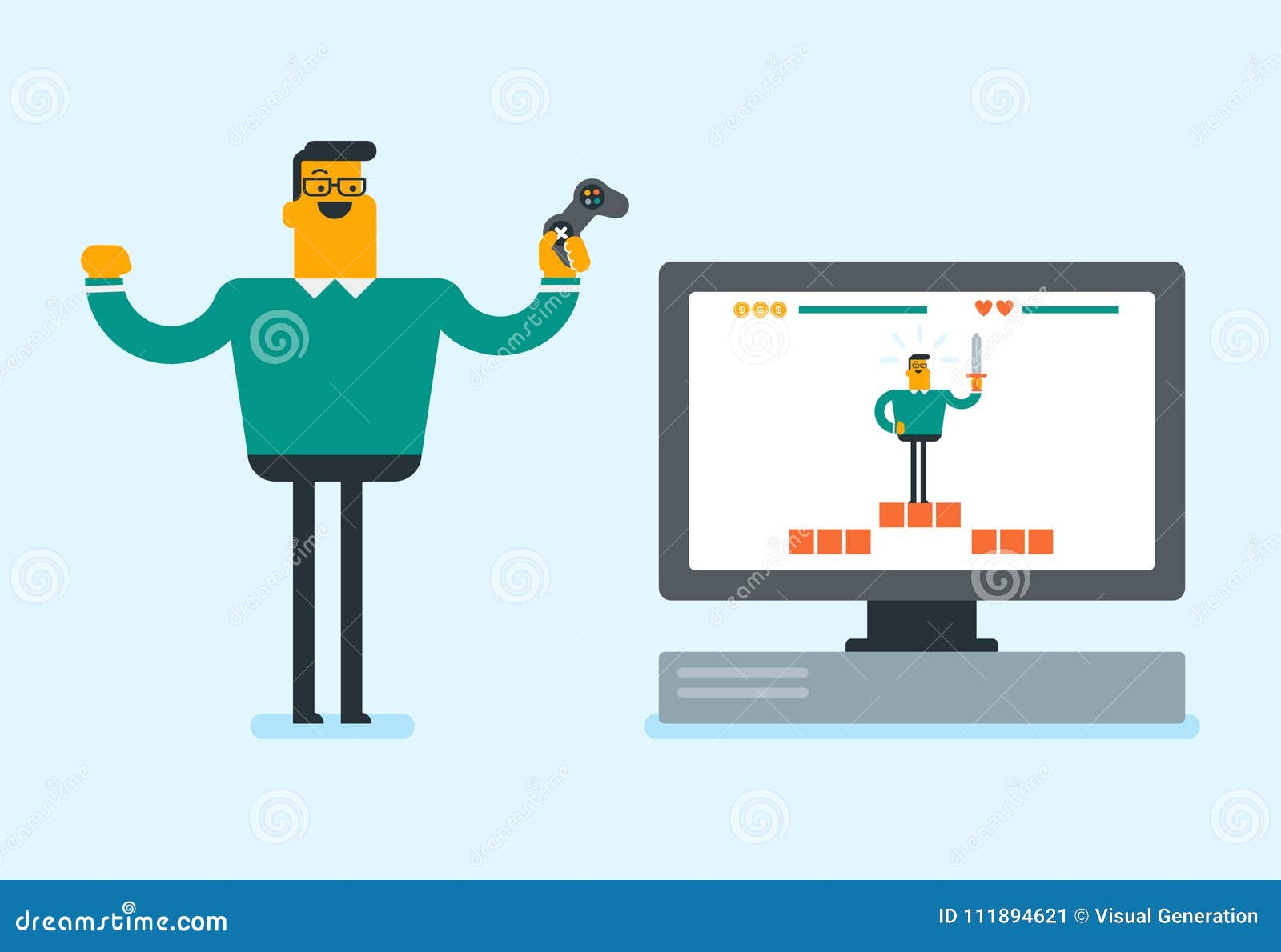 Young Caucasian Man Playing Video Game. Stock Vector - Illustration of ... Young Caucasian Man Playing Video Game. Stock Vector - Illustration of ...
